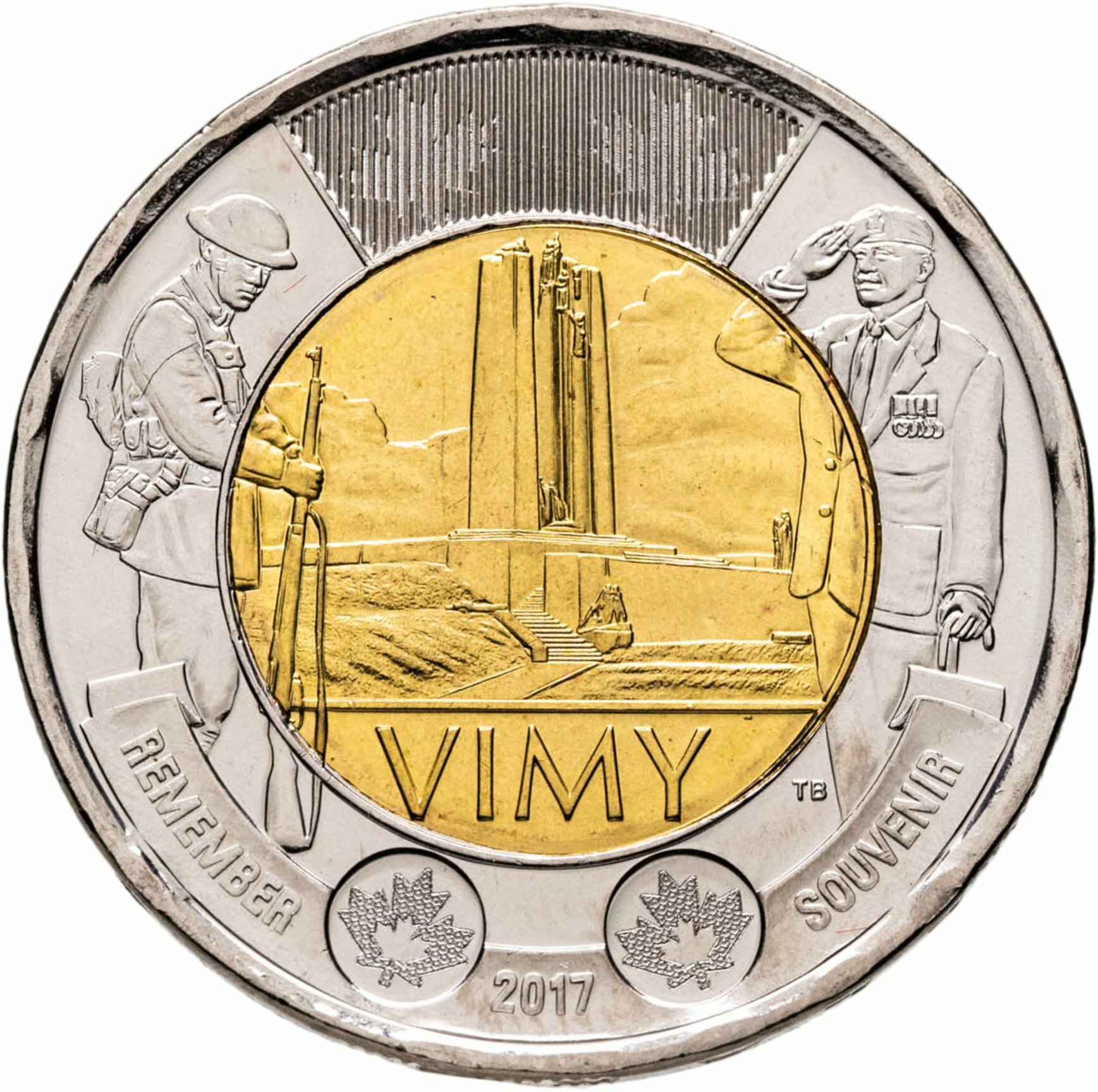 Канада 2 доллара dollars 2017 100 лет Битве при Вими, Биметалл, в сохранности UNC