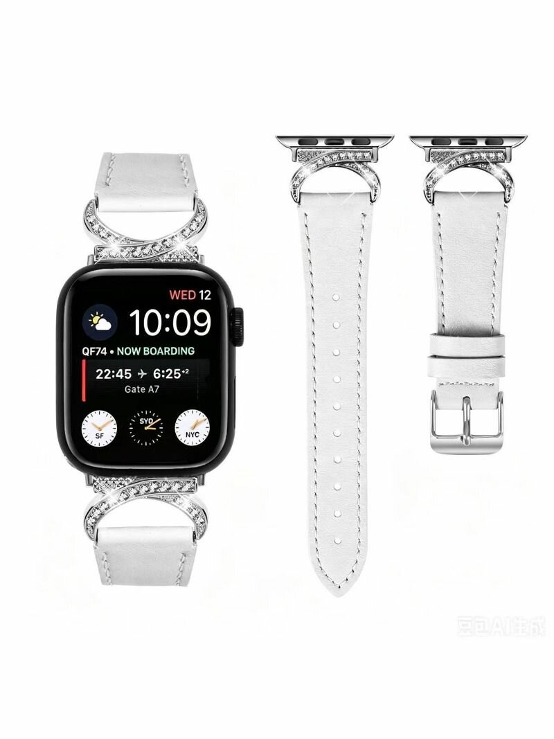 Кожаный ремень с алмазным украшением для Apple Watch, подходящий для Apple Watch 44/45/46/49 мм