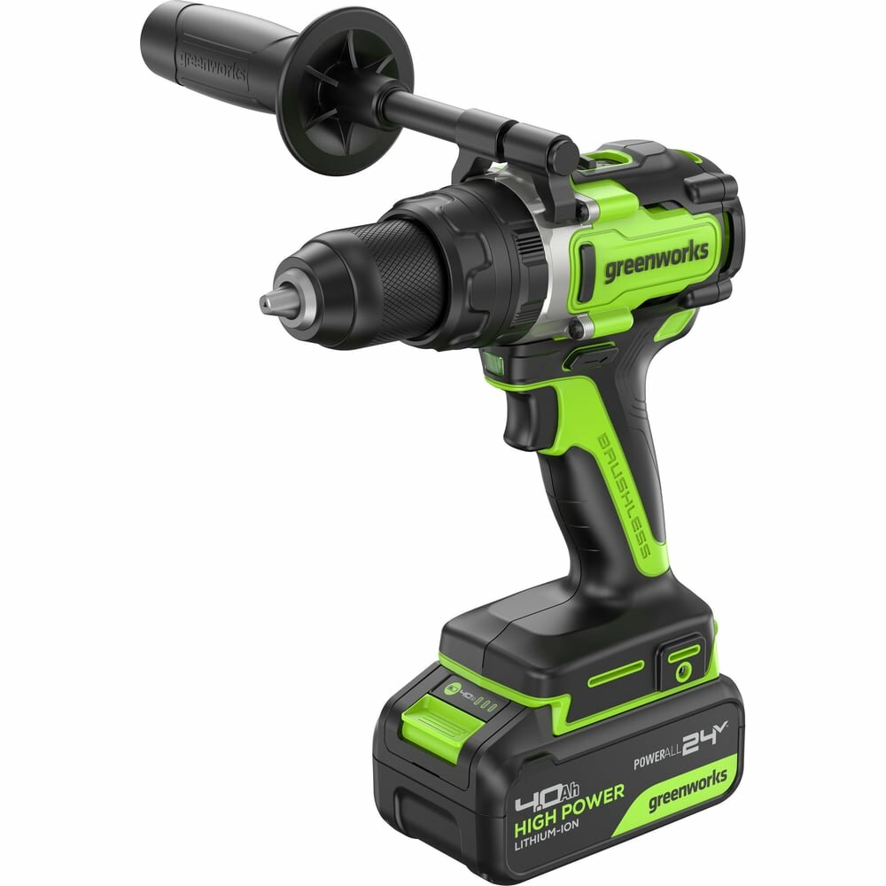 Дрель-шуруповерт ударная GreenWorks GD24DD140, 24V, б/щет, 0-550/0-2100об/мин, 70/140Нм, Anti-kickback, 1x4Ач, ЗУ, коробка 3707607VUB