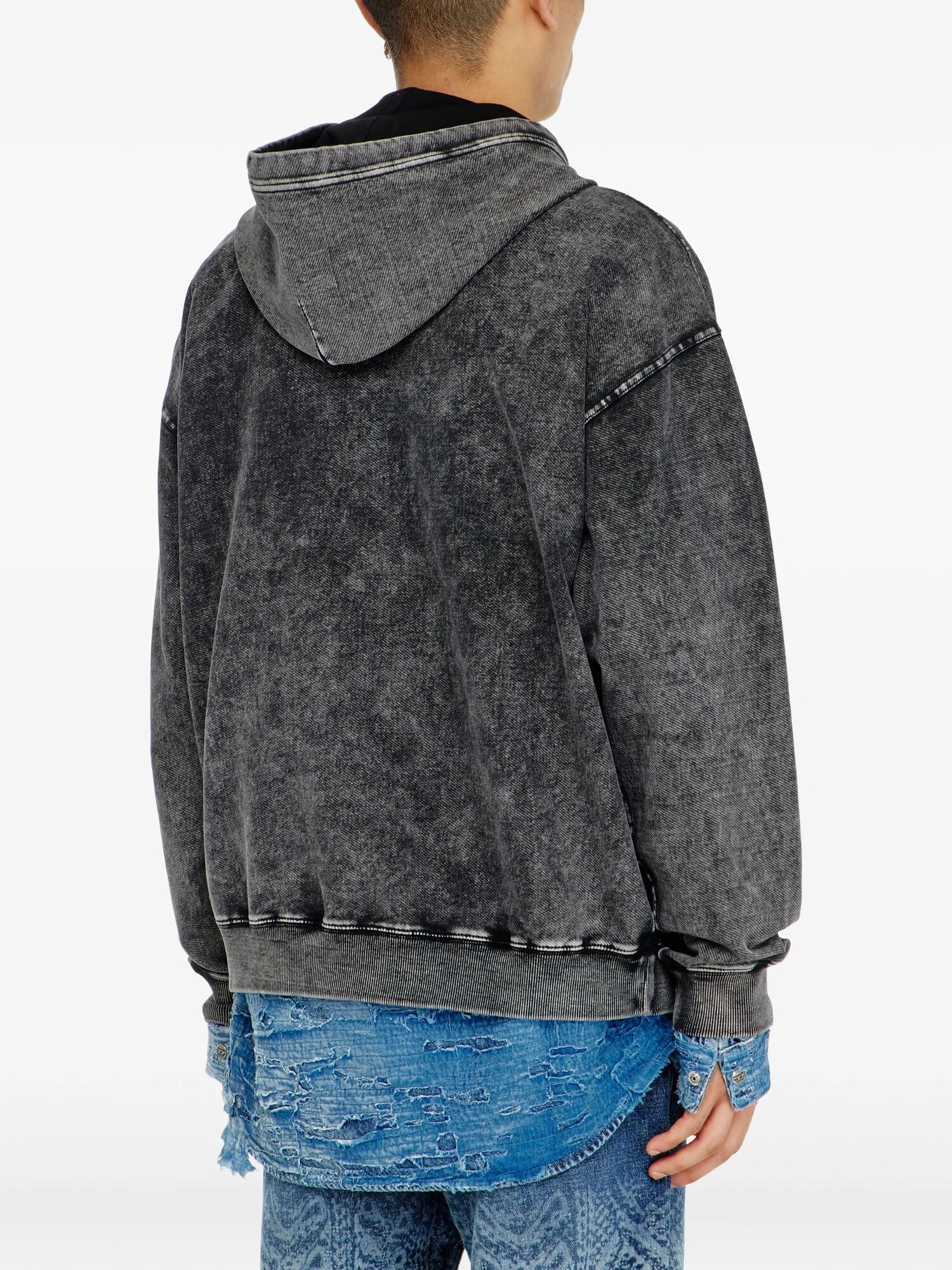 Худи DIESEL Treated denim-effect hoodie, размер S — фото 1