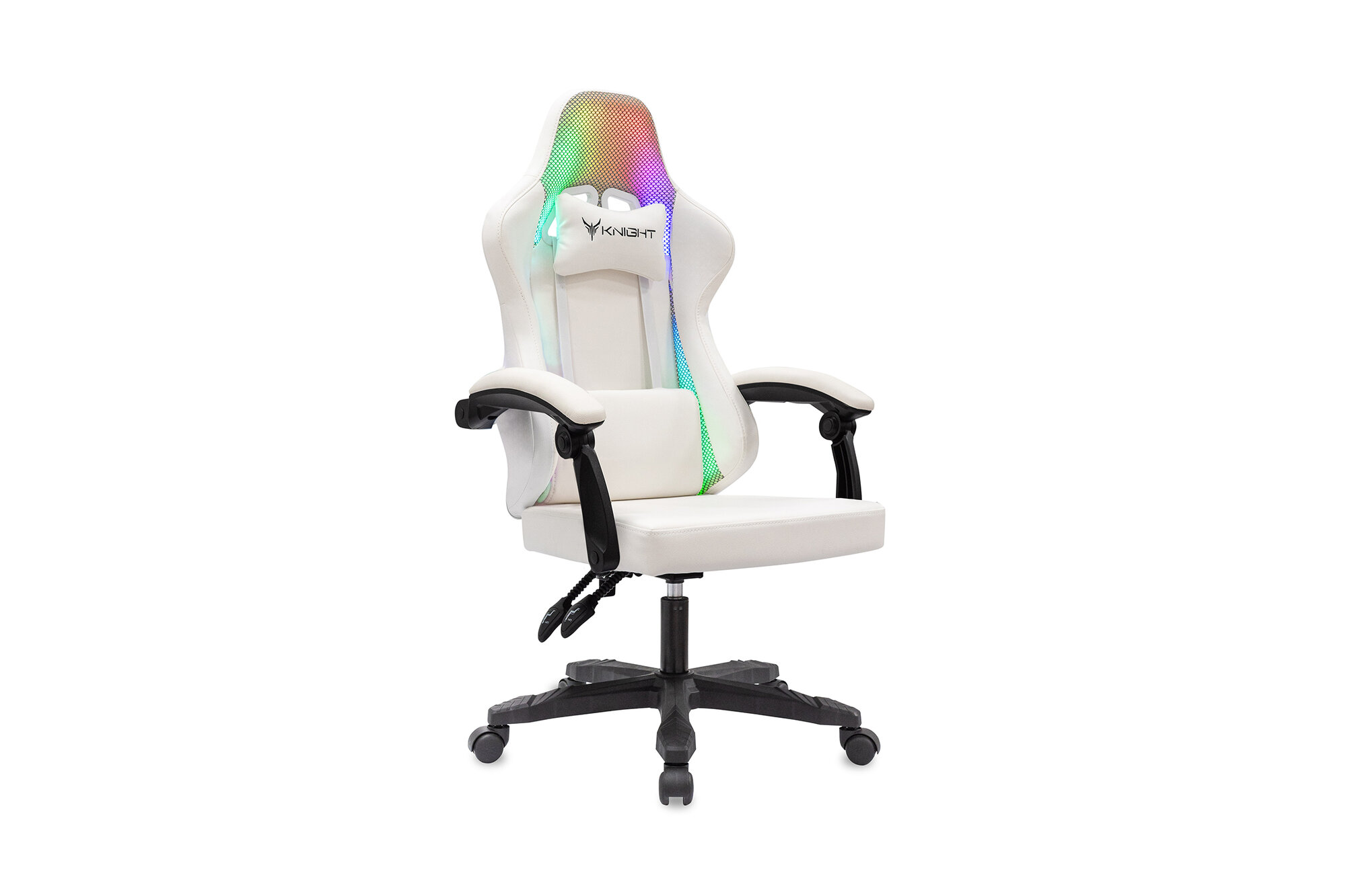 Кресло игровое Knight Wolf RGB белый экокожа/сетка с подголов. крестов. пластик