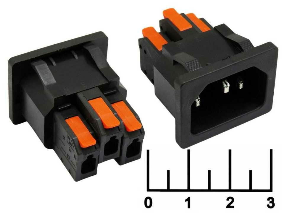 Разъем питания 3pin штекер C14 в панель (AC-056) черный
