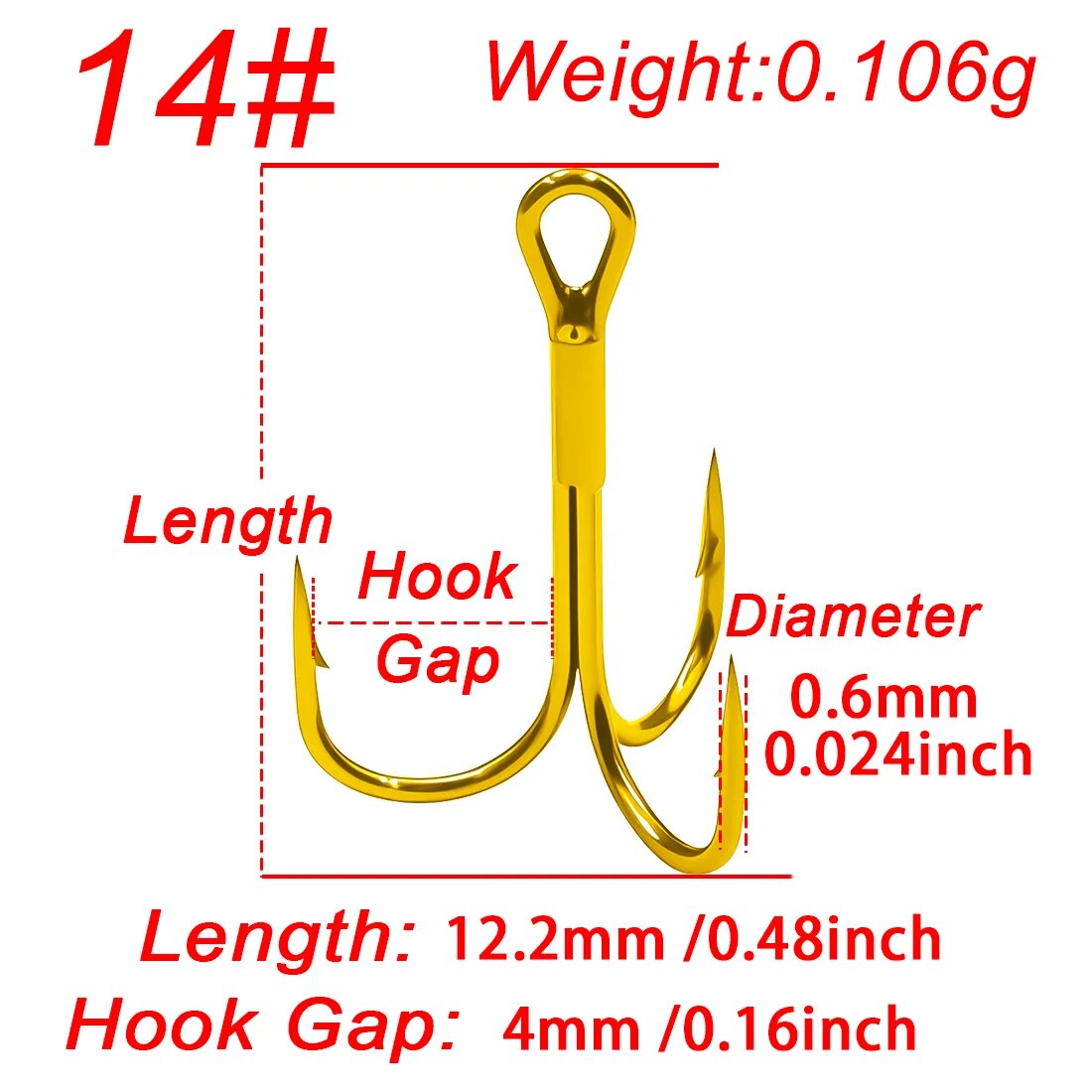 Рыболовные тройные крючки FishTrip Gold из высокоуглеродистой стали Size 14