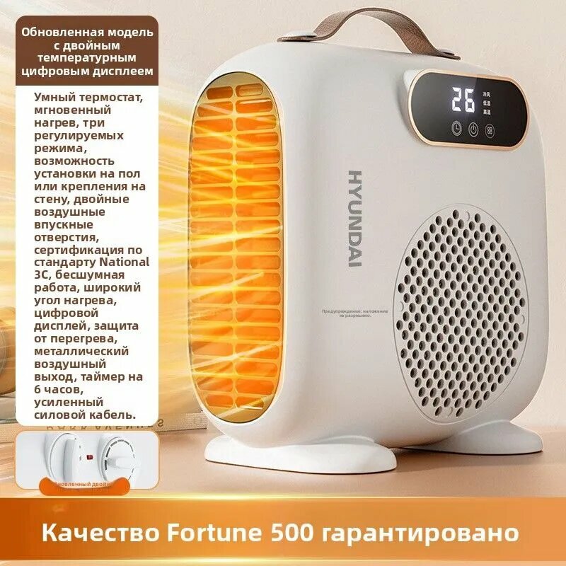Тепловентилятор: Бытовой обогреватель с дистанционным пультом для быстрого обогрева дома, 3 режима работы, защита от перегрева, бесшумный