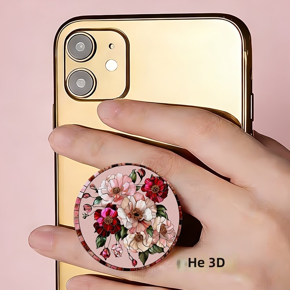 Подставка для телефона с 2D розово-красным цветком, складная и портативная, подходит для смартфонов, современный стиль