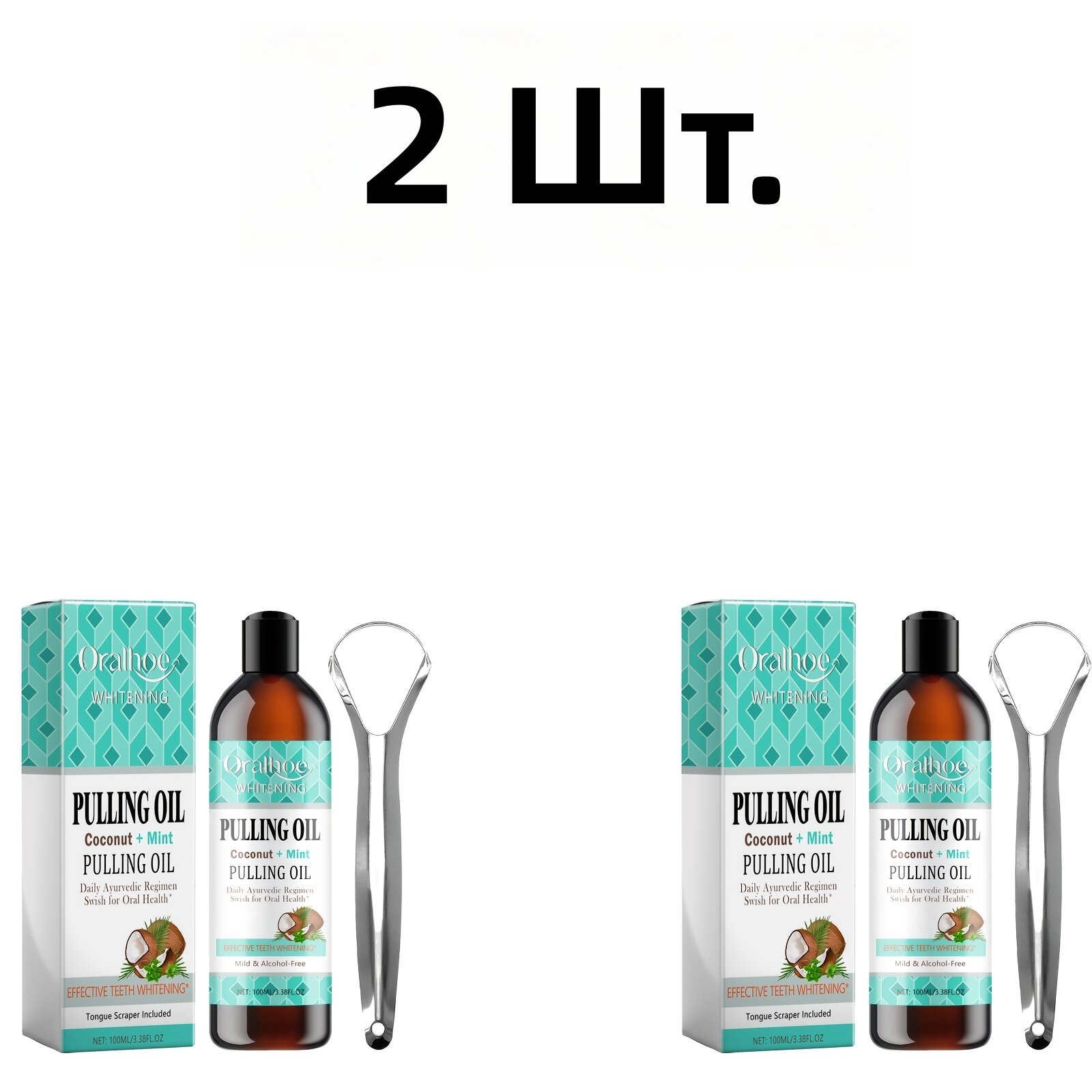 Набор из 2 ополаскивателей для полости рта с кокосом и мятой, без спирта, 3.38 унции каждый