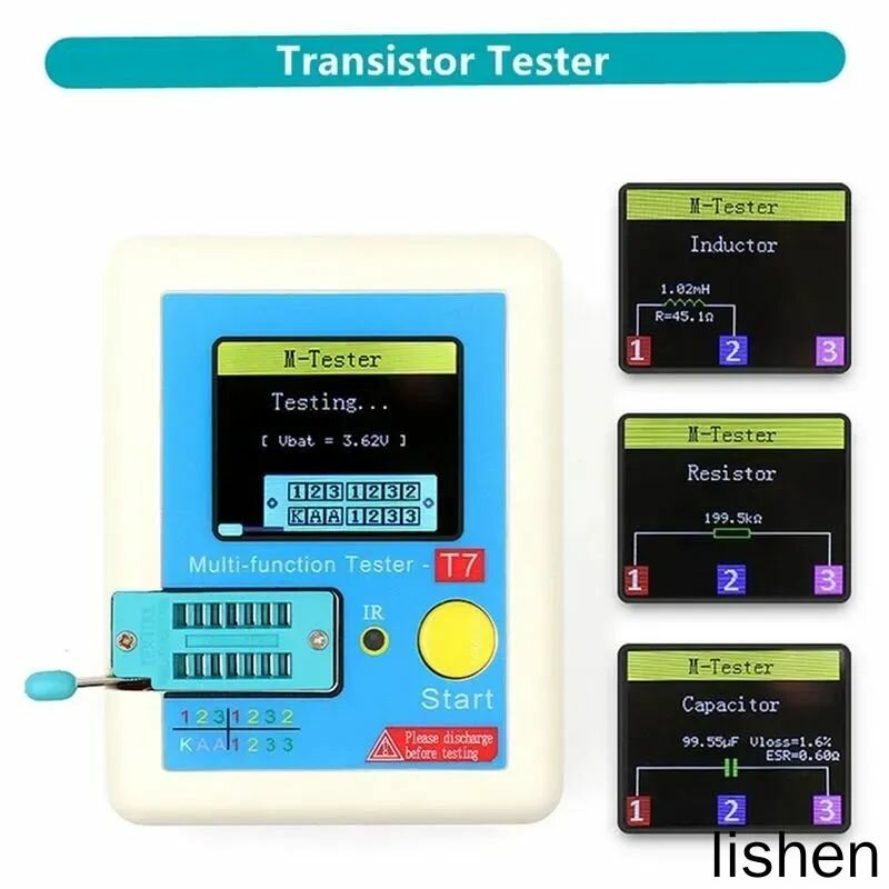 Транзистор измерительный прибор, LCR-T7, многофункциональный тестер емкостного сопротивления, Цветной экран измерение LCR тестер компонентов проверка транзисторов