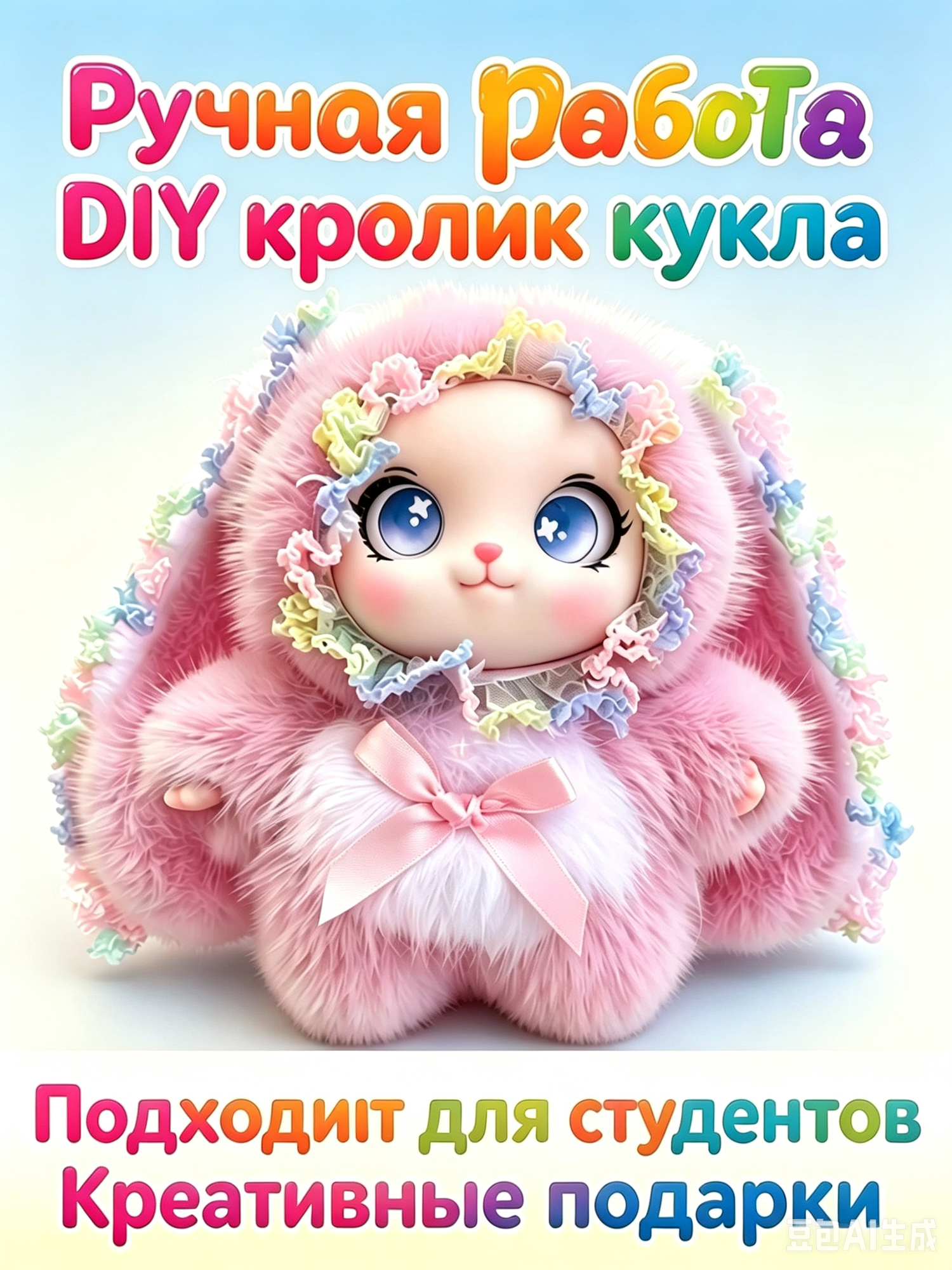 Мягкая игрушка Плюшевый кролик ручной работы DIY, милый брелок для рюкзака и ключей, подарок