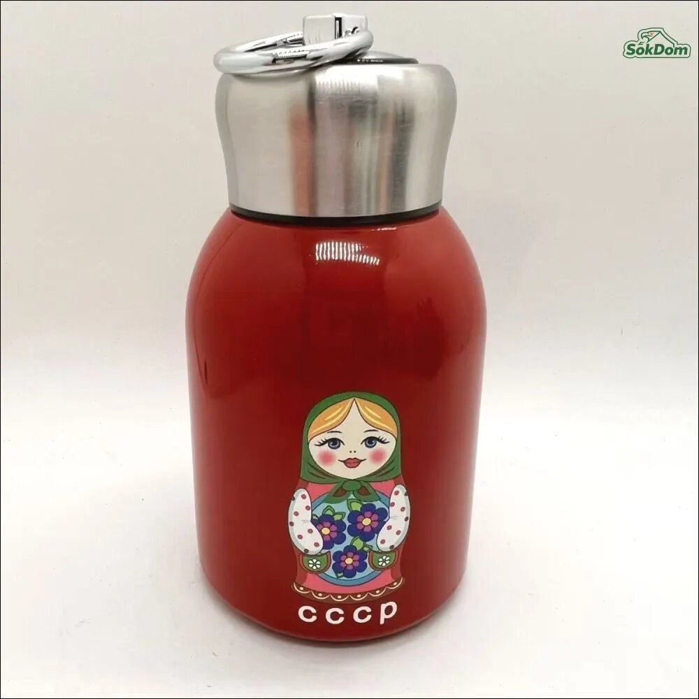 Термокружка "Матрешка CCCP", 0.3 л, красная, сохраняет тепло до 8 часов, нержавеющая сталь