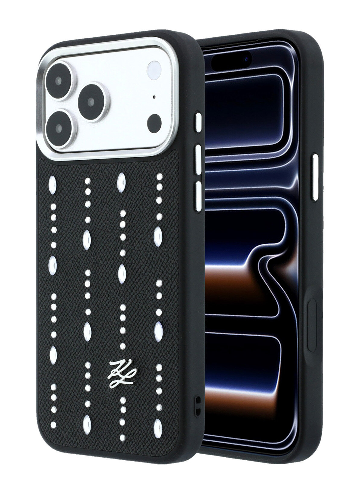 Чехол Karl Lagerfeld на iPhone 17 Pro Max, со вставкой из страз, из экокожи PU leather, черный