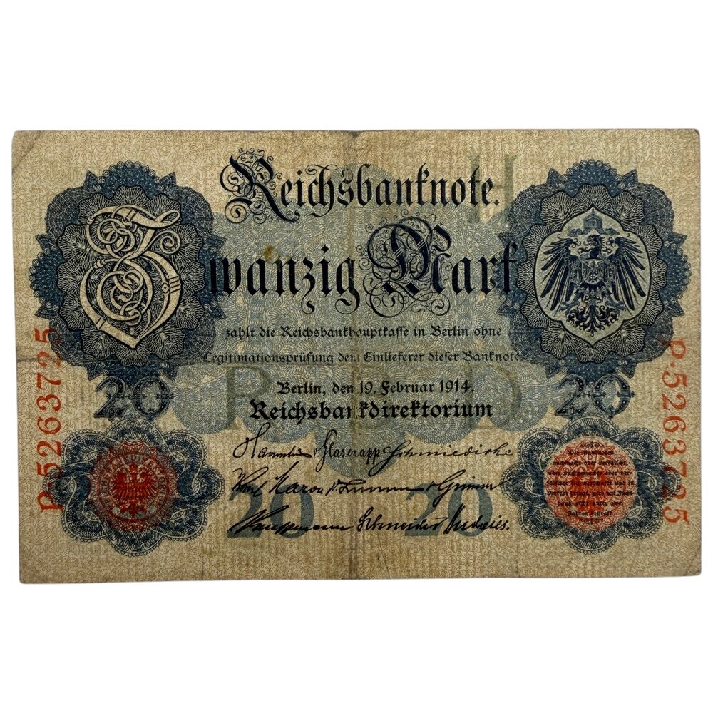 Германская империя (Германия) 20 марок 1914 г. (Reichsbanknote) (Литера H)(Серия P)(7-значный номер)
