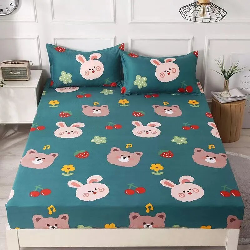 Простыня на резинке Микрофибра 90x200 см с рисунком "Мишки и зайчики", непромокаемая