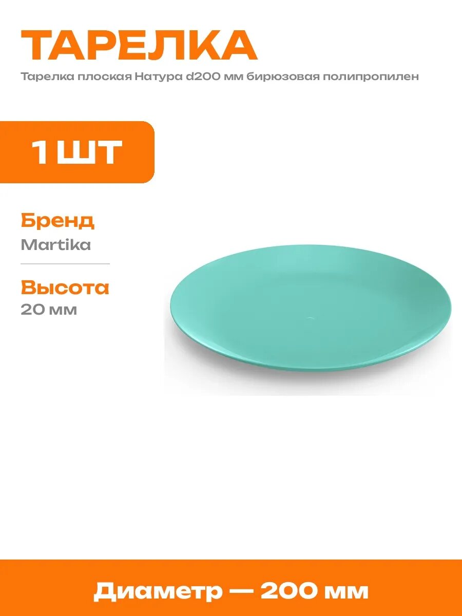 Тарелка Натура 200 мм бирюзовая для микроволновки плоская