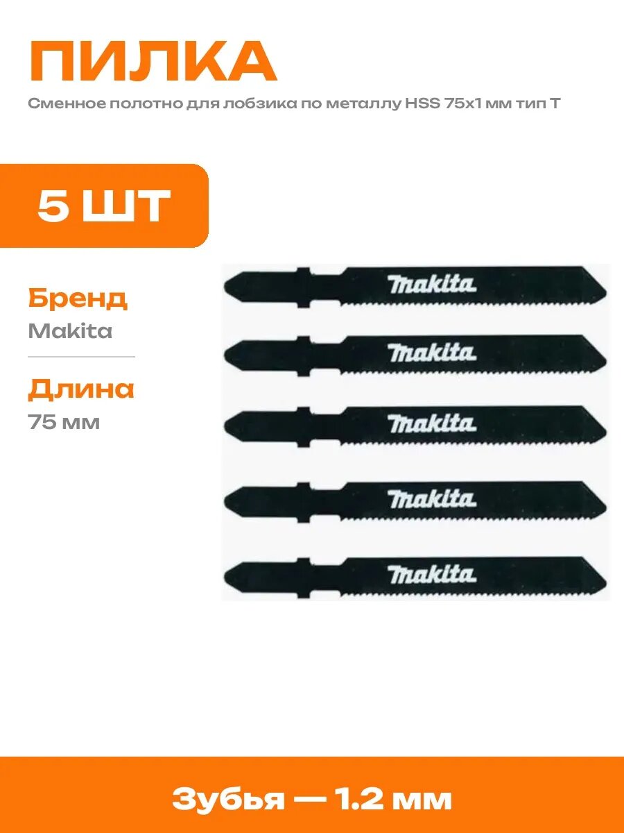 Пилки для лобзика по металлу HSS 75 мм чистый рез 5 штук