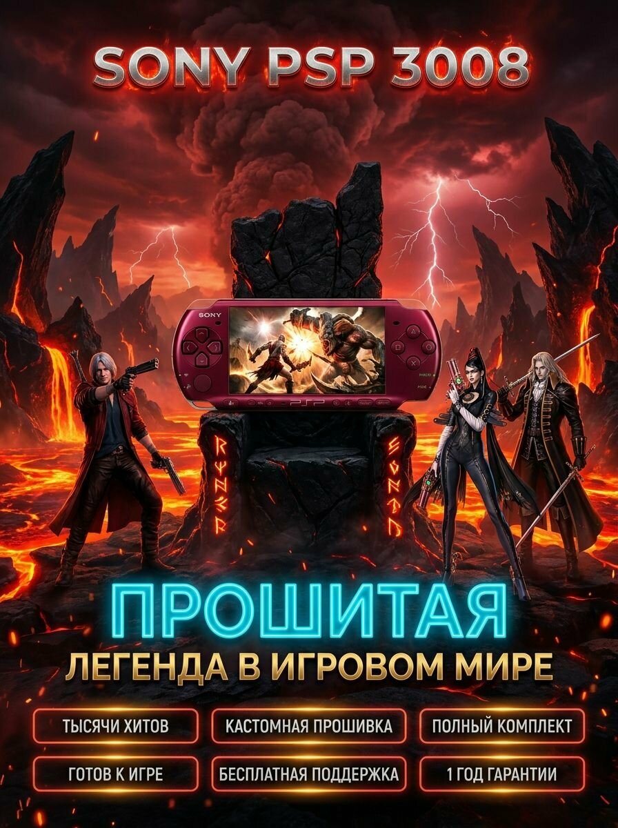 Новая игровая консоль Sony PSP 3008 Slim Красный 64Gb 3020 ИГР