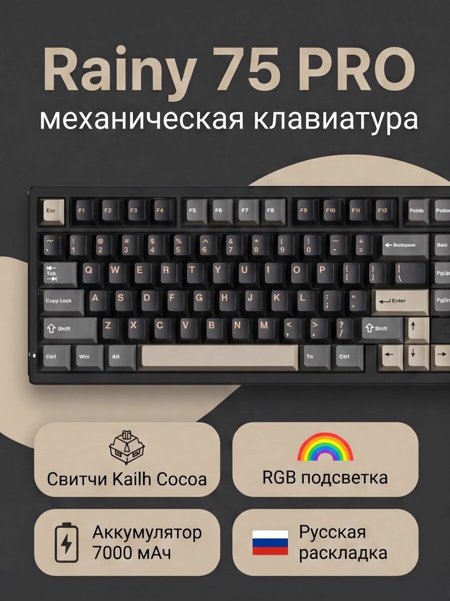 Беспроводная клавиатура Rainy 75 PRO для компьютера с подсветкой RGB, проводная игровая клава 75%