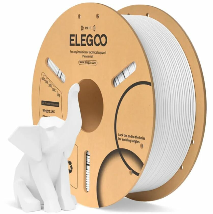 Катушка PLA пластика Elegoo 1,75 мм 1 кг, белый (white)