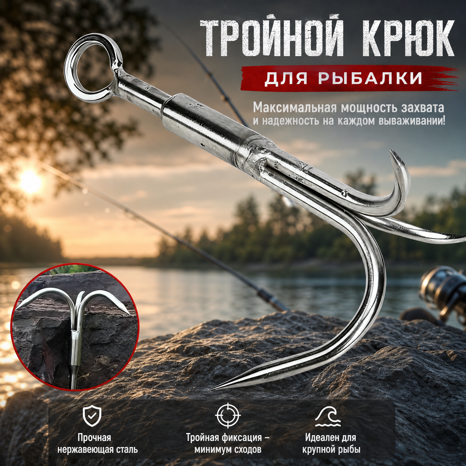 Трёхлапый якорь-кошка из нержавеющей стали — прочный крюк для рыбалки и подводной охоты, идеален для зачистки дна от водорослей и извлечения застрявших снастей (Длина: 120 мм)