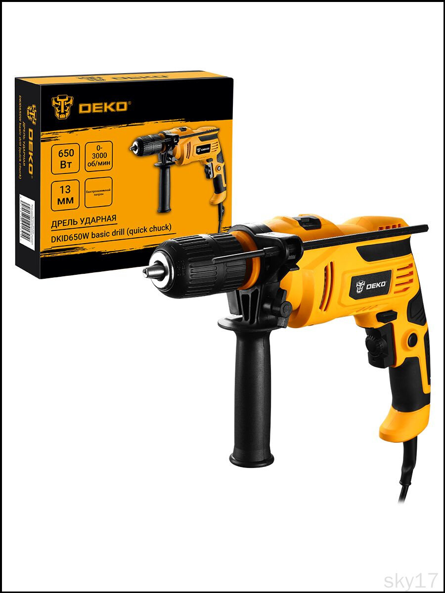 Дрель электрическая ударная DEKO DKID650WDR с быстрозажимным патроном, 650Вт