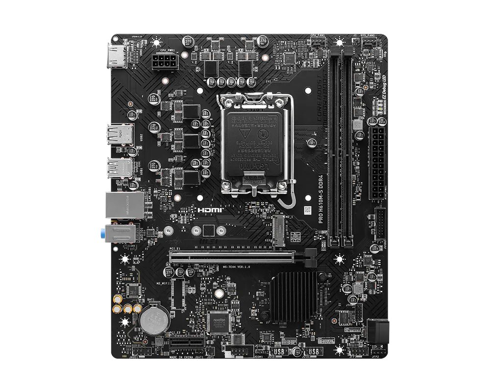 Материнская плата MSI PRO H610M-S DDR4 H610, LGA1700, 2*DDR4, 1*PCIEx16, 1*PCIEx1, 1*M.2, 2*USB3.2Gen1, 4*USB2.0, 2*SATA3.0, 1G, HDMI, M-ATX, RTL