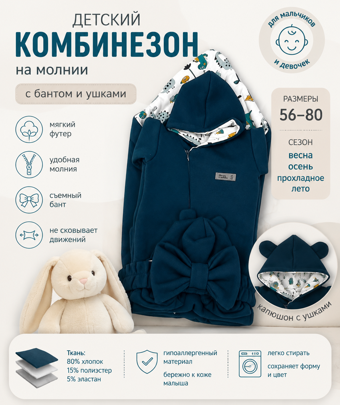 Конверт для новорождённого на выписку из роддома для прогулок трикотажный флис синий