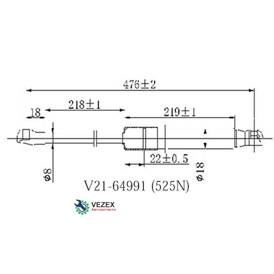 JETT V2164991 Газовый упор крышки багажника TOYOTA WISH #GE2# 09- (L=476 мм, F=525 N)
