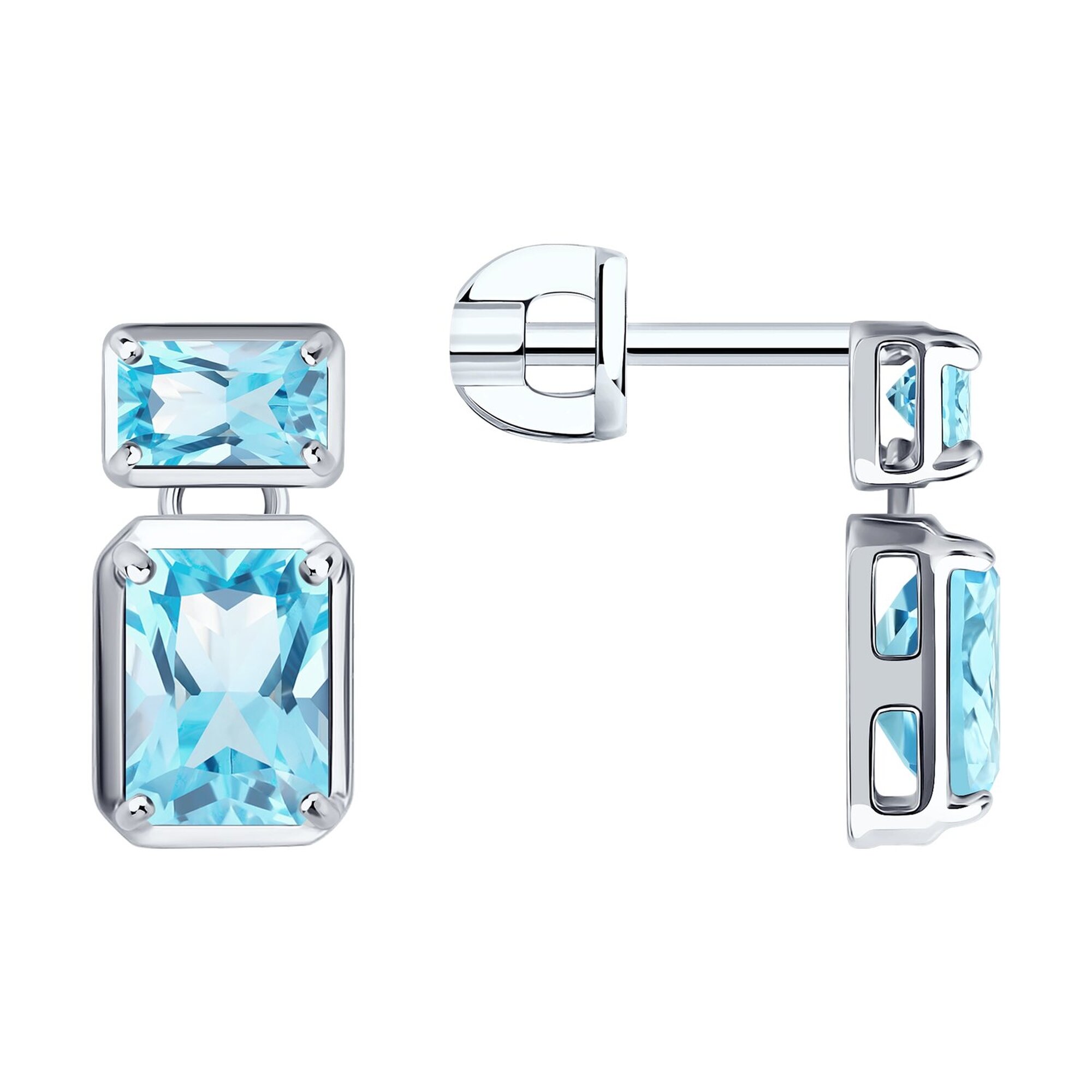 Серьги, серебро, 925 проба, родирование, топаз
