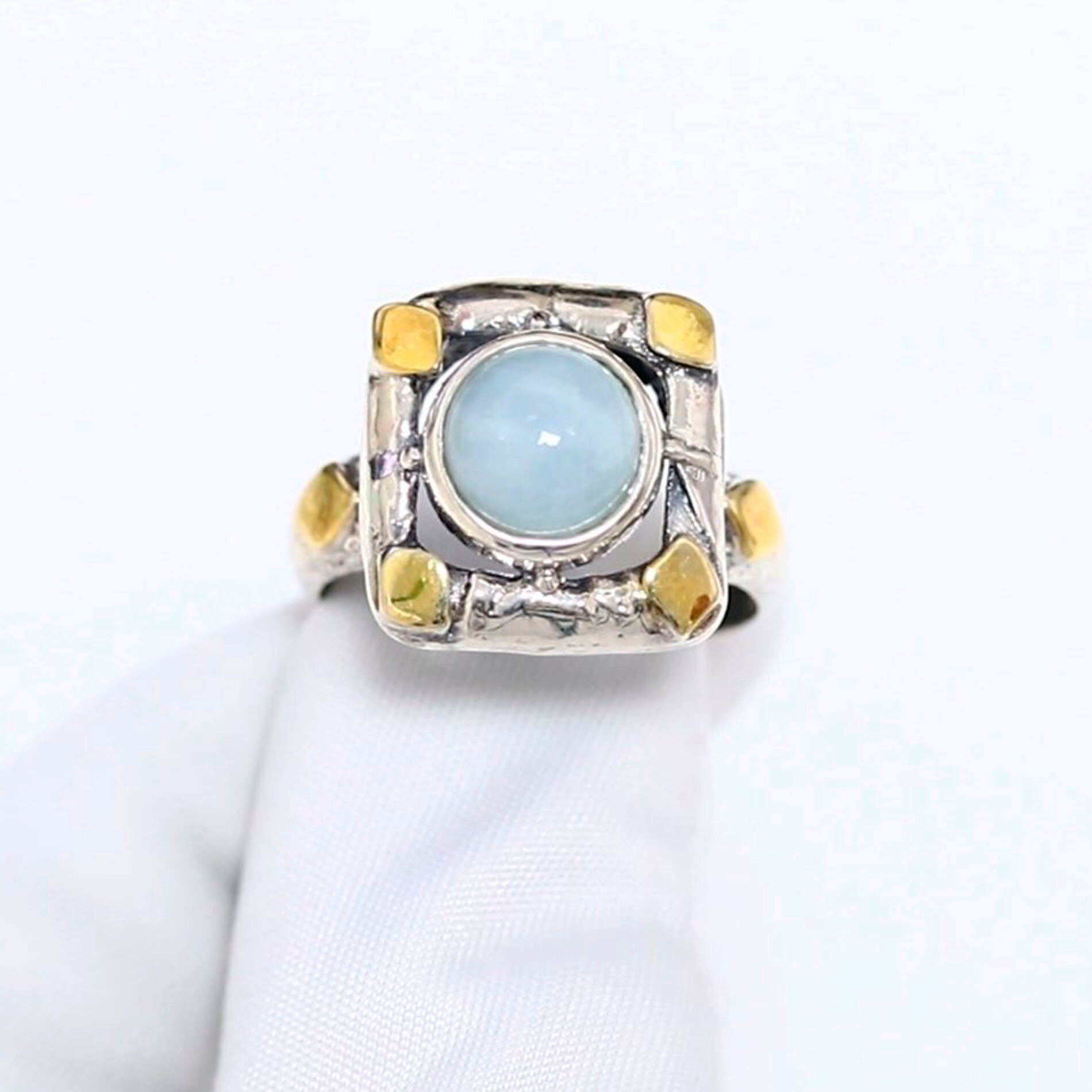 Кольцо, серебро, 925 проба, золочение, аквамарин