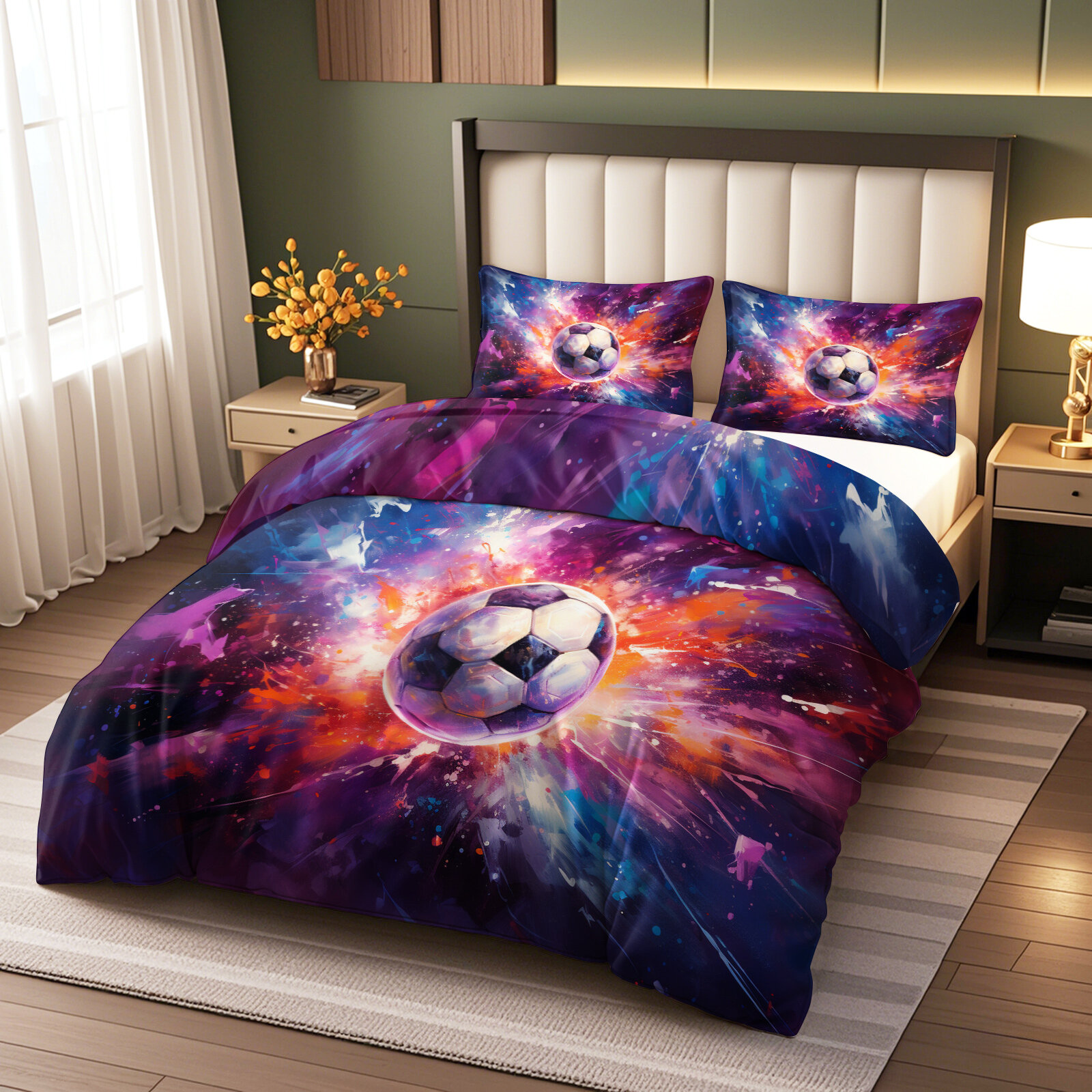 Футбол Комплект постельного белья 1.5/2-сп/Евро 175x215cm Спортивная Тема Mикрофибра 2 наволочки 70х70