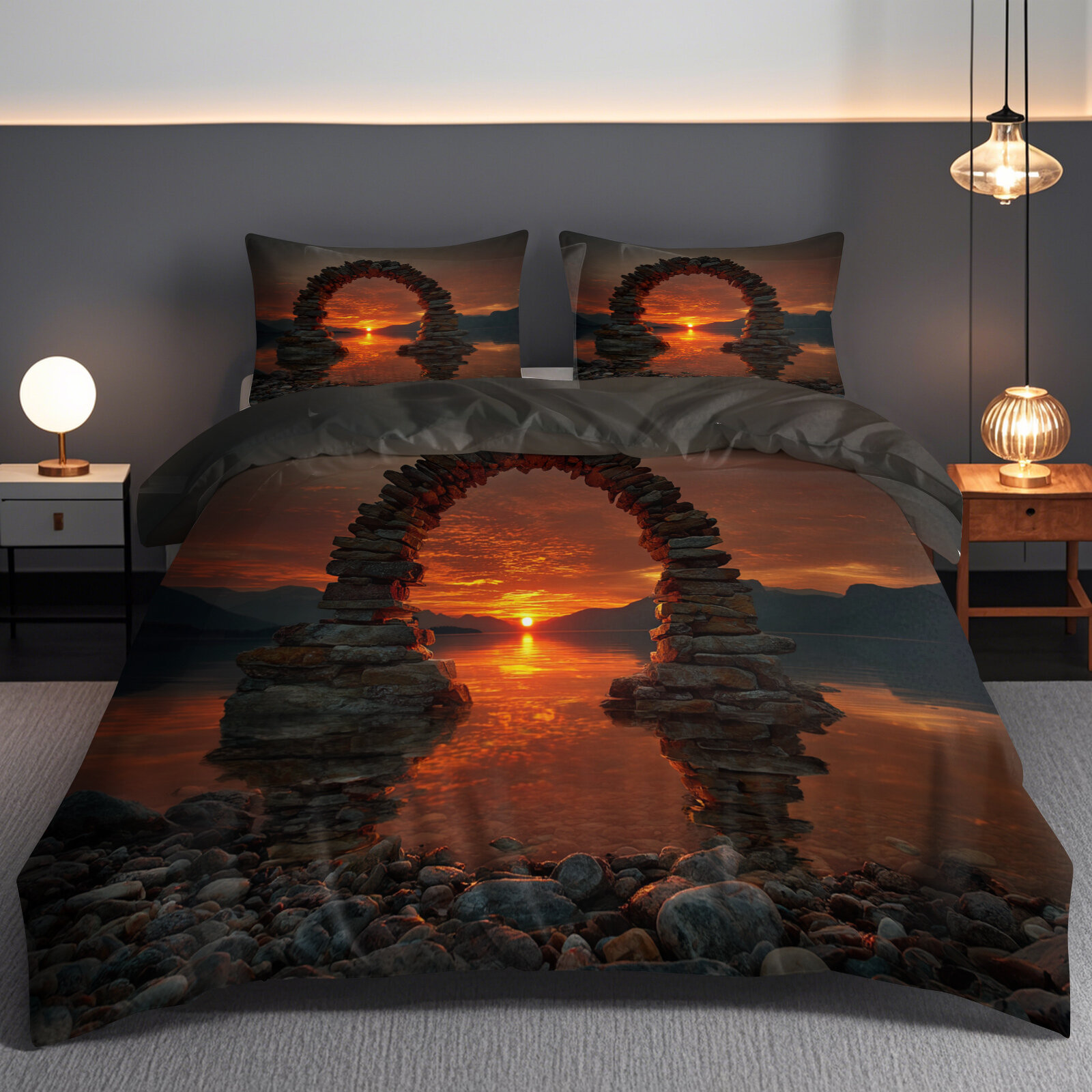Океанский Пляж Комплект постельного белья 200x220cm наволочки 70х70, Закатное Сияние постельные принадлежности
