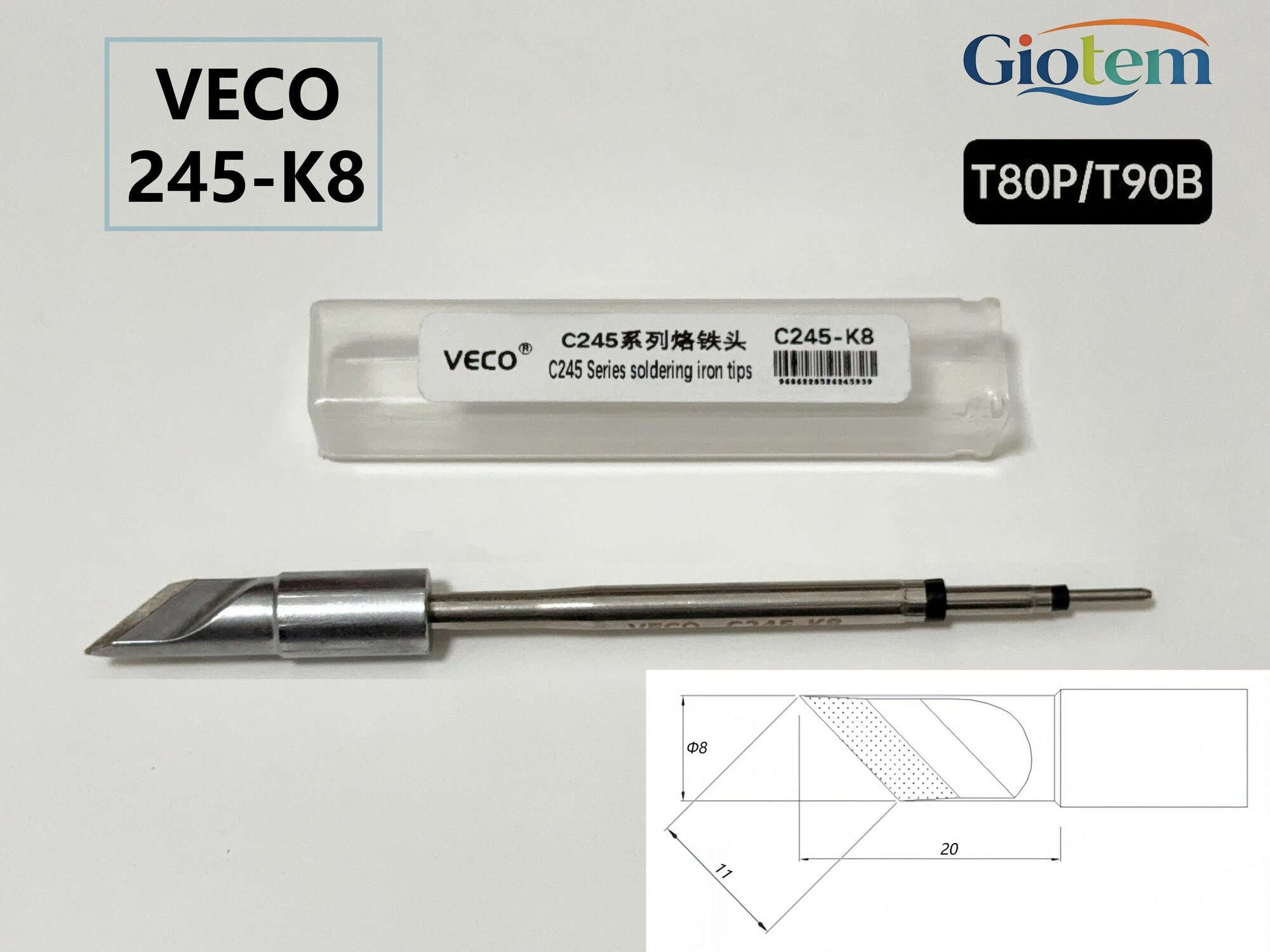 VECO Бессвинцовое паяльное жало C245-K8 Совместимая рукоятка сварочного сопла C245, быстрый нагрев, 1 предметов