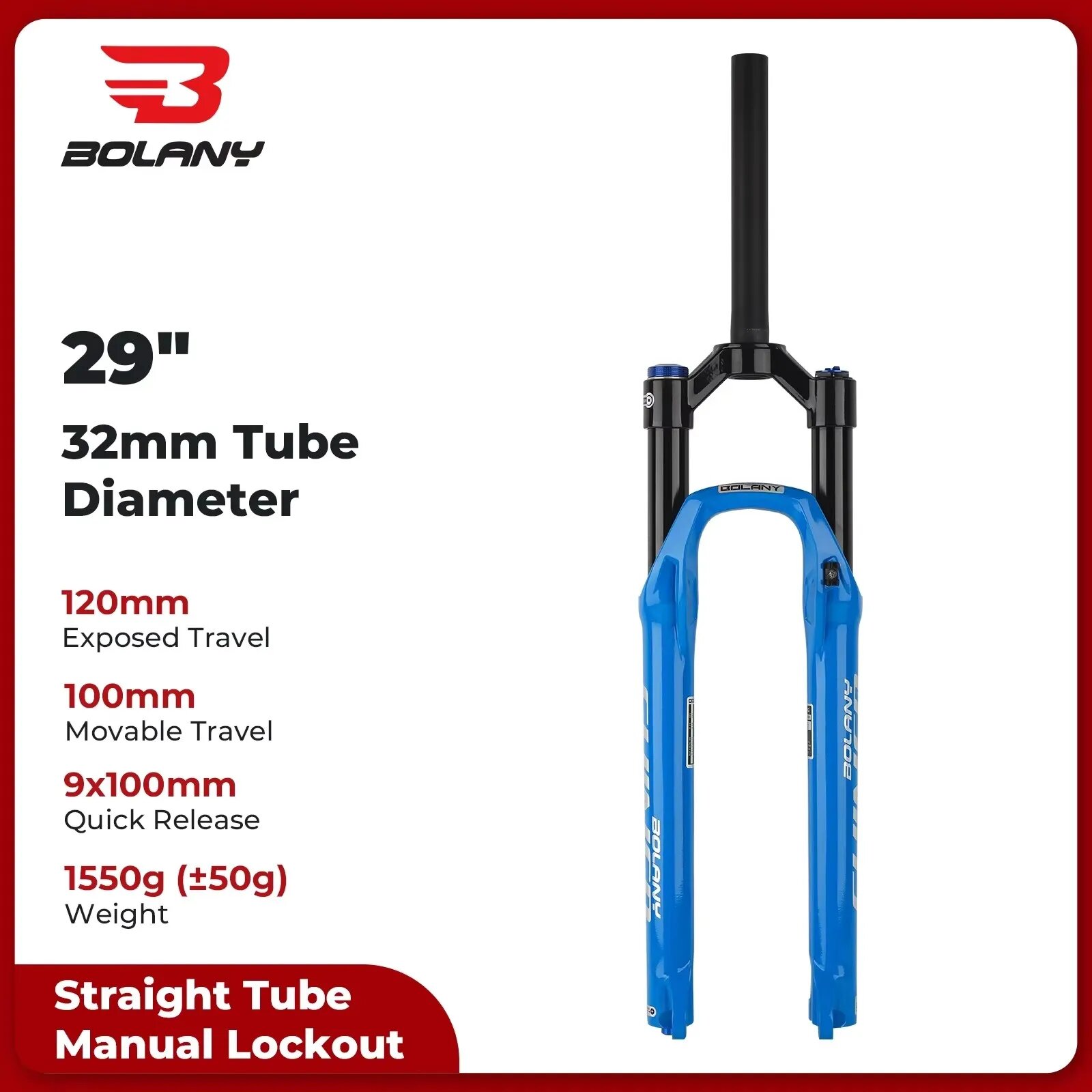 BOLANY MTB вилка 120 мм синяя 29 Manual Blue
