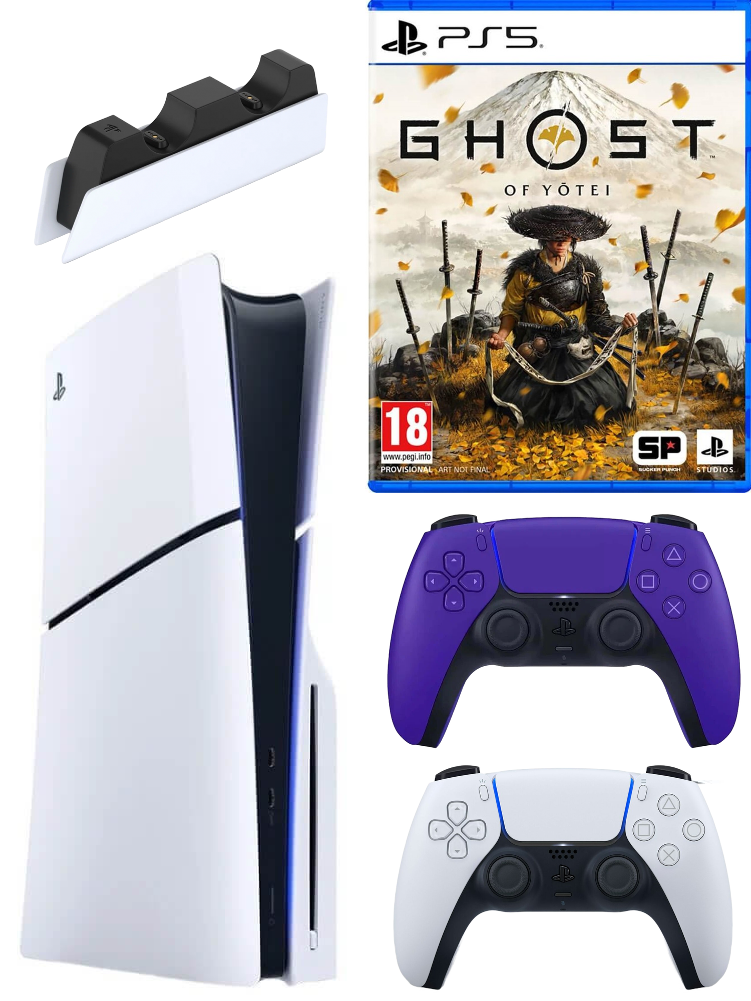 Игровая приставка Sony PS 5 Slim, 1ТБ(с дисководом)+2 геймпад+Зарядная станция+Ghost of Yotei(подробности в чате)
