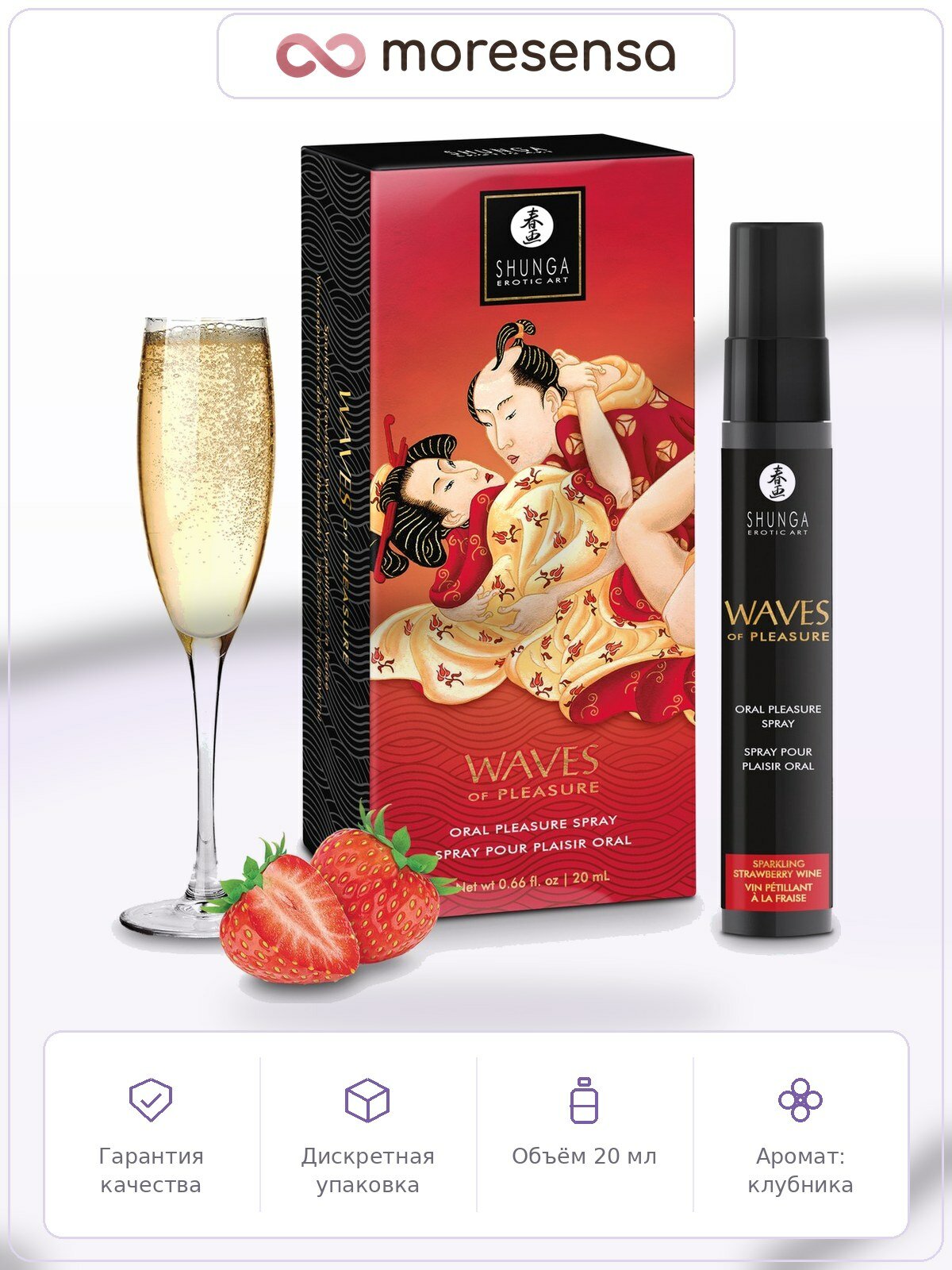Спрей Waves of Pleasure, Клубника, 20 мл, с ароматом, Канада