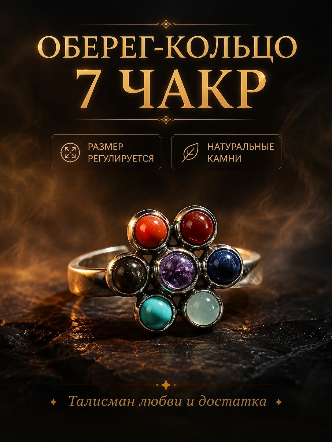 Талисман Оберег/Оберег кольцо 7 чакр амулет символ защиты кольцо с чакрами амулет для ношения