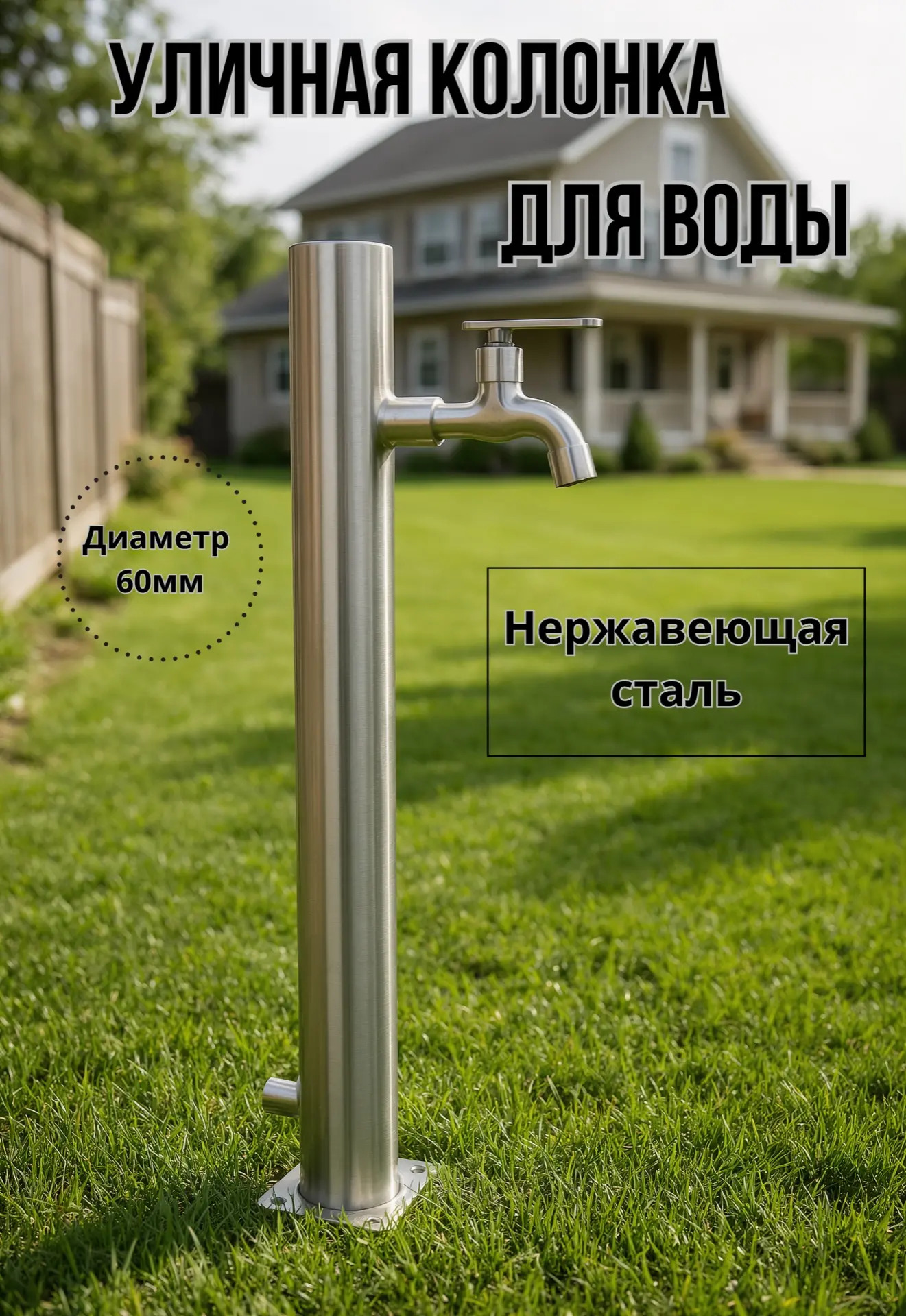 Колонка для воды уличная из нержавеющей стали [Высота: 600мм] / Колонка для дачи, сада и частного дома