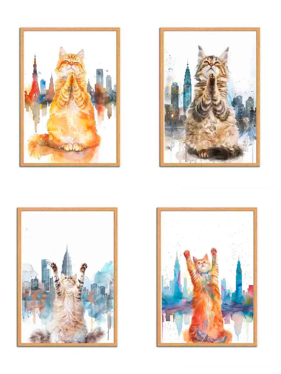 Сибирская кошка Йога, 4 Плаката, 30x21см