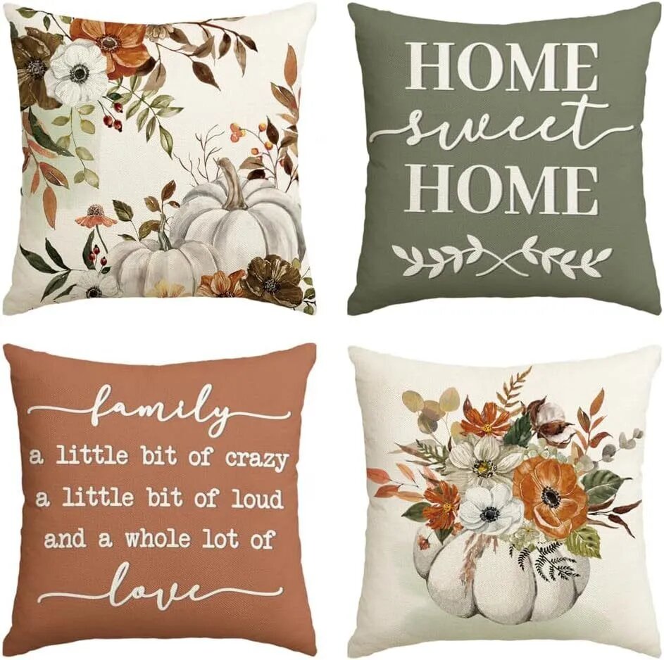 Наволочка декоративная "Home Sweet Home" 45x45 см, 4 шт, лен, осень