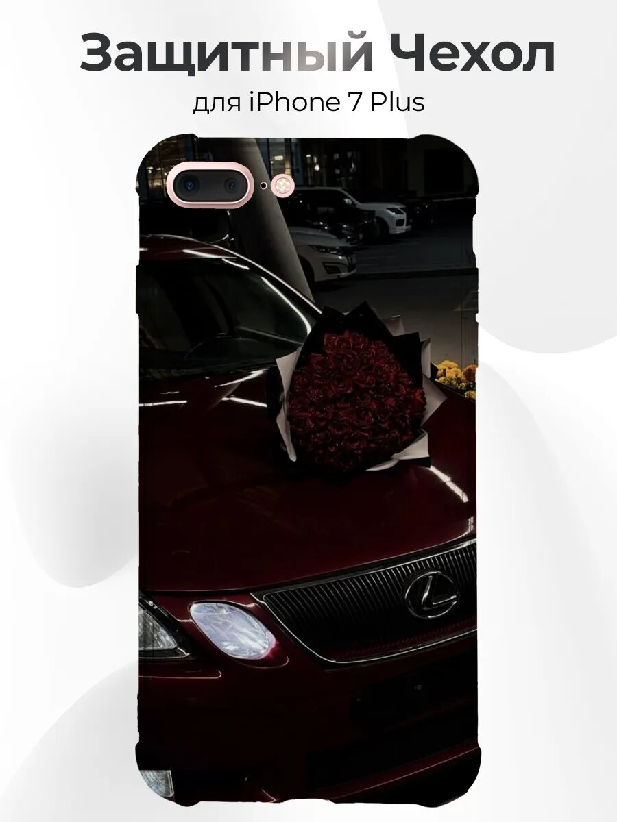 Чехол на iPhone 7/8 Plus Бордовый Lexus GS S190 с розами