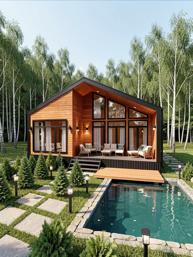 Проект каркасного дома 12,0х9,0 м с тремя спальнями, гардеробной, кухней-гостиной и террасой