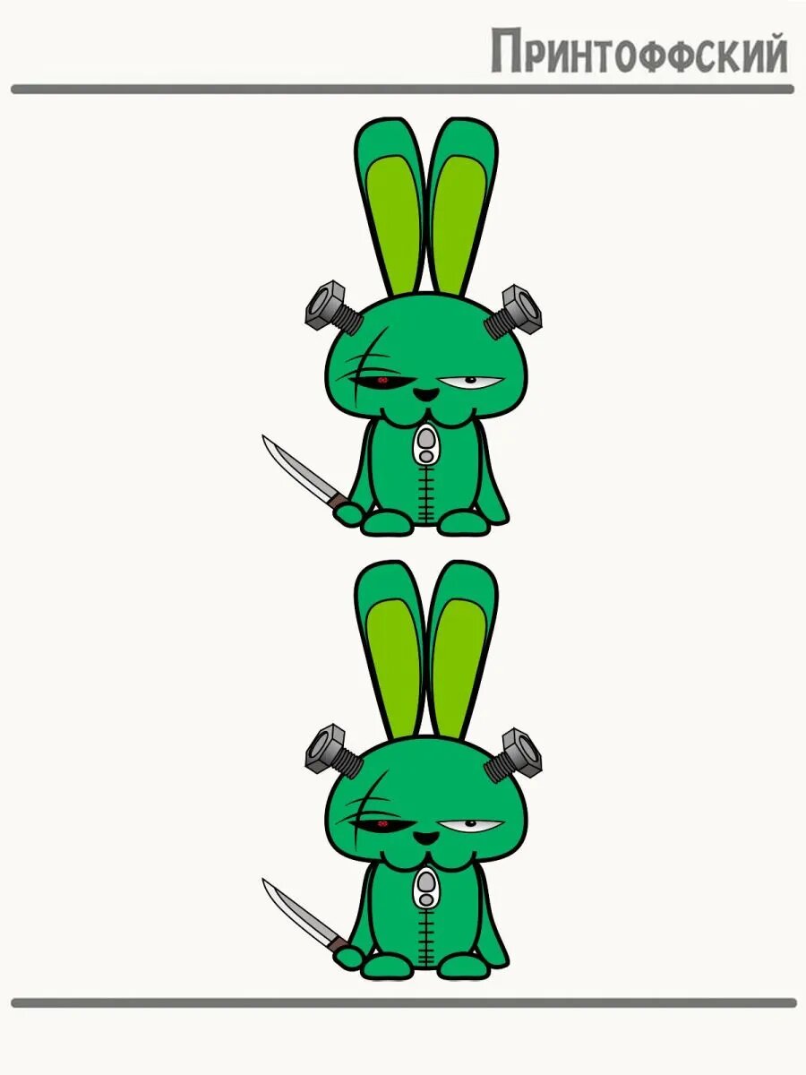 2-е (Две) Термонаклейки злобный заяц с ножом rabbit