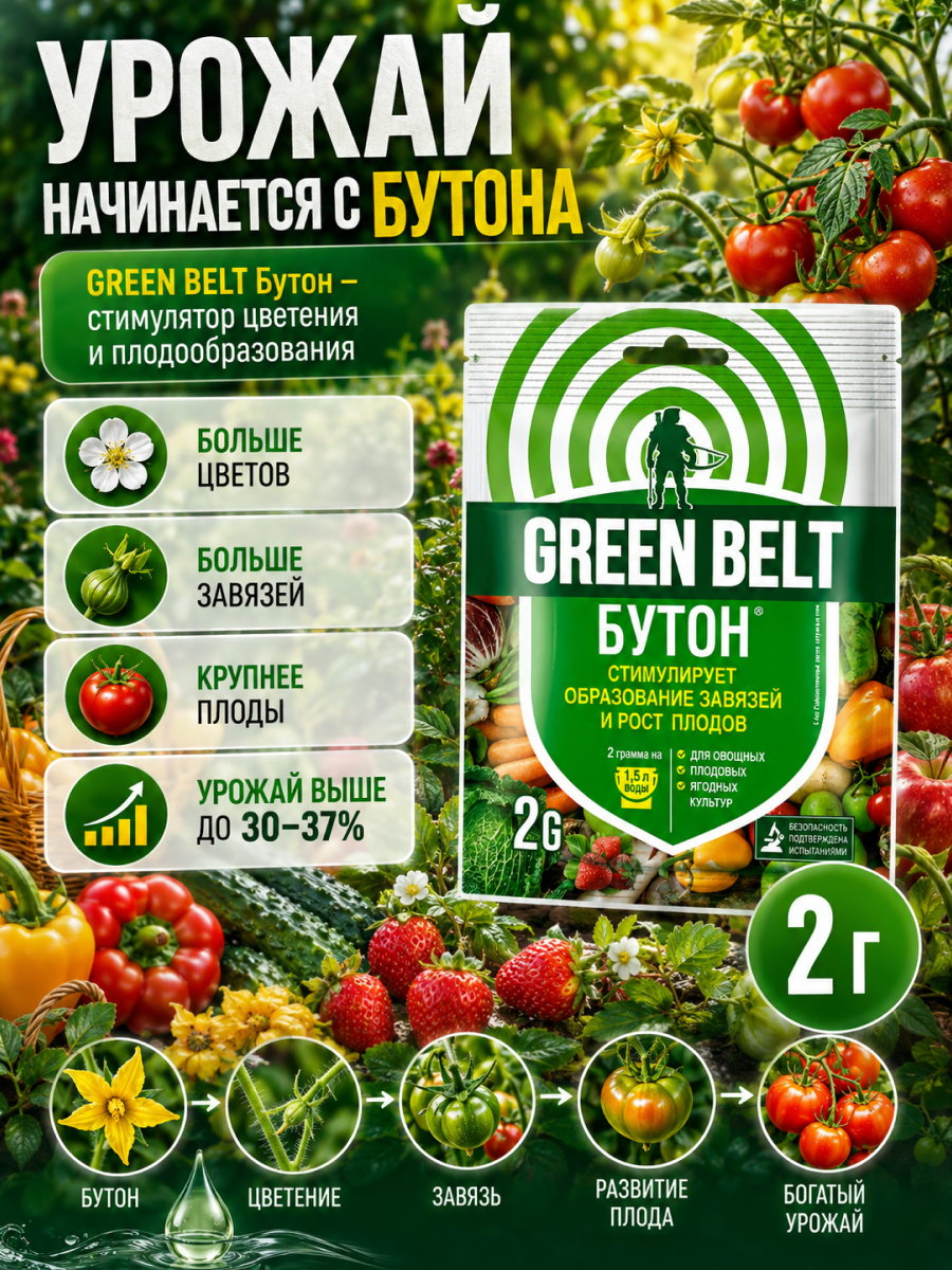 Биостимулятор плодообразования Бутон, образование плодов , 2 г, Green Belt