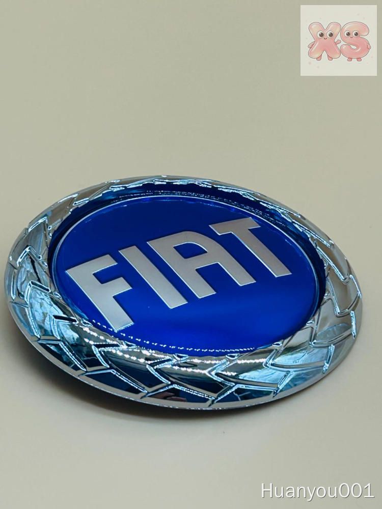 Эмблема FIAT 95 мм синяя хромированная с узором плетения для авто логотип