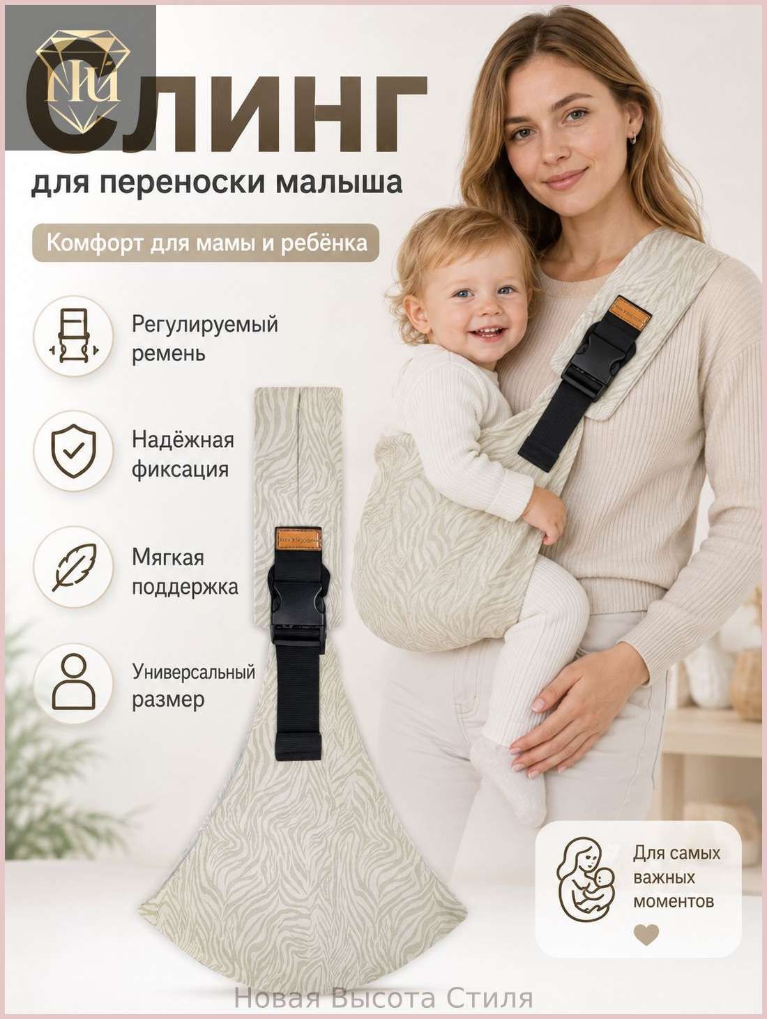 Слинг для переноски малыша, регулируемая детская переноска с мягкой поддержкой и надежной фиксацией для мамы и ребенка