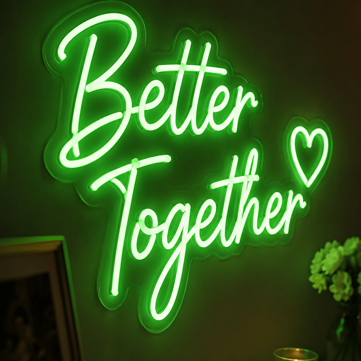 Светодиодная неоновая вывеска в форме сердца с надписью Better Together, зеленый цвет, 10 дюймов (3 буквы на строку), для спальни и декора