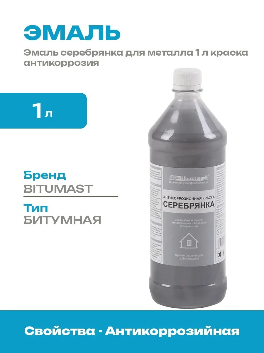 Краска защитная для металла серебрянка 1 л битумная эмаль