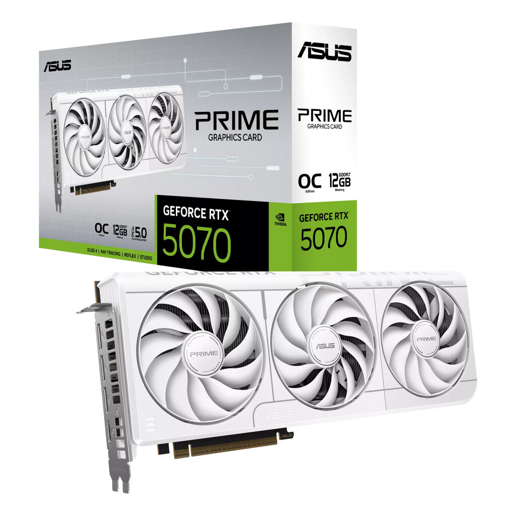 Видеокарта RTX 5070 12Gb Asus PRIME-RTX5070-O12G-WHITE, 3 вертушки