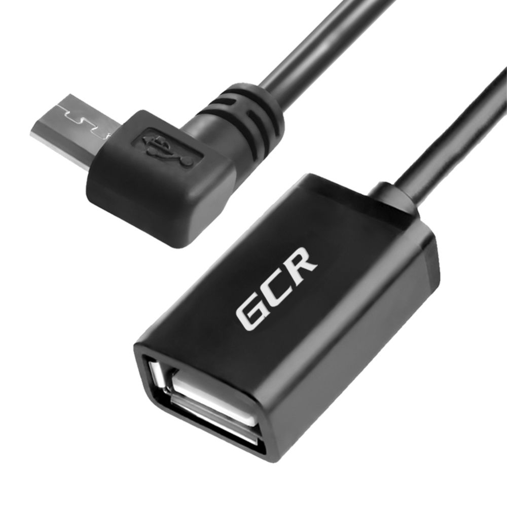 Угловой OTG кабель Micro USB AF GCR 75см черный адаптер переходник OTG