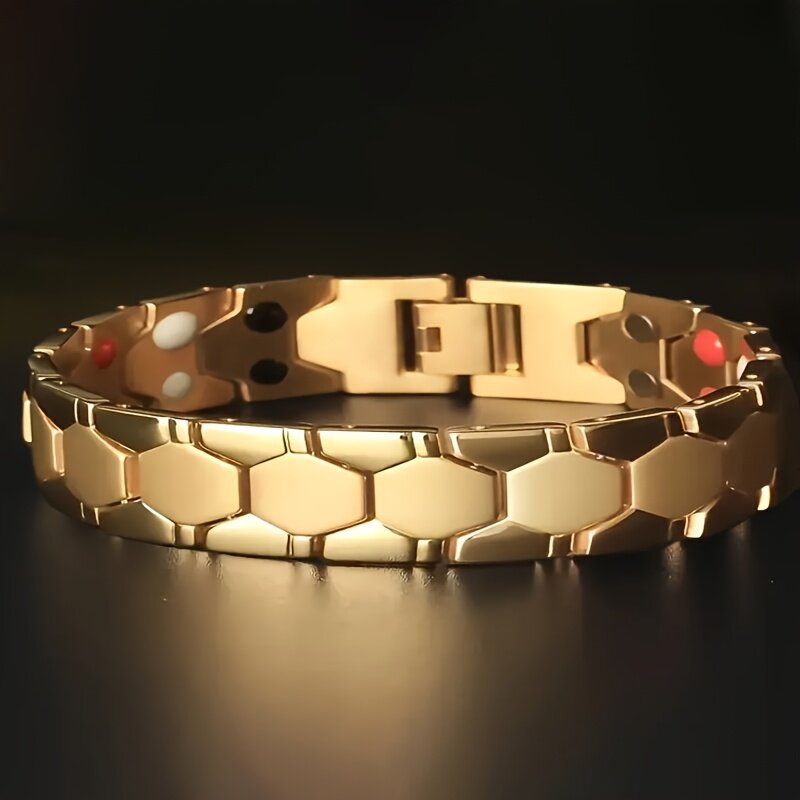 Магнитный браслет шестиугольный на удачу, двухцветный, золотой