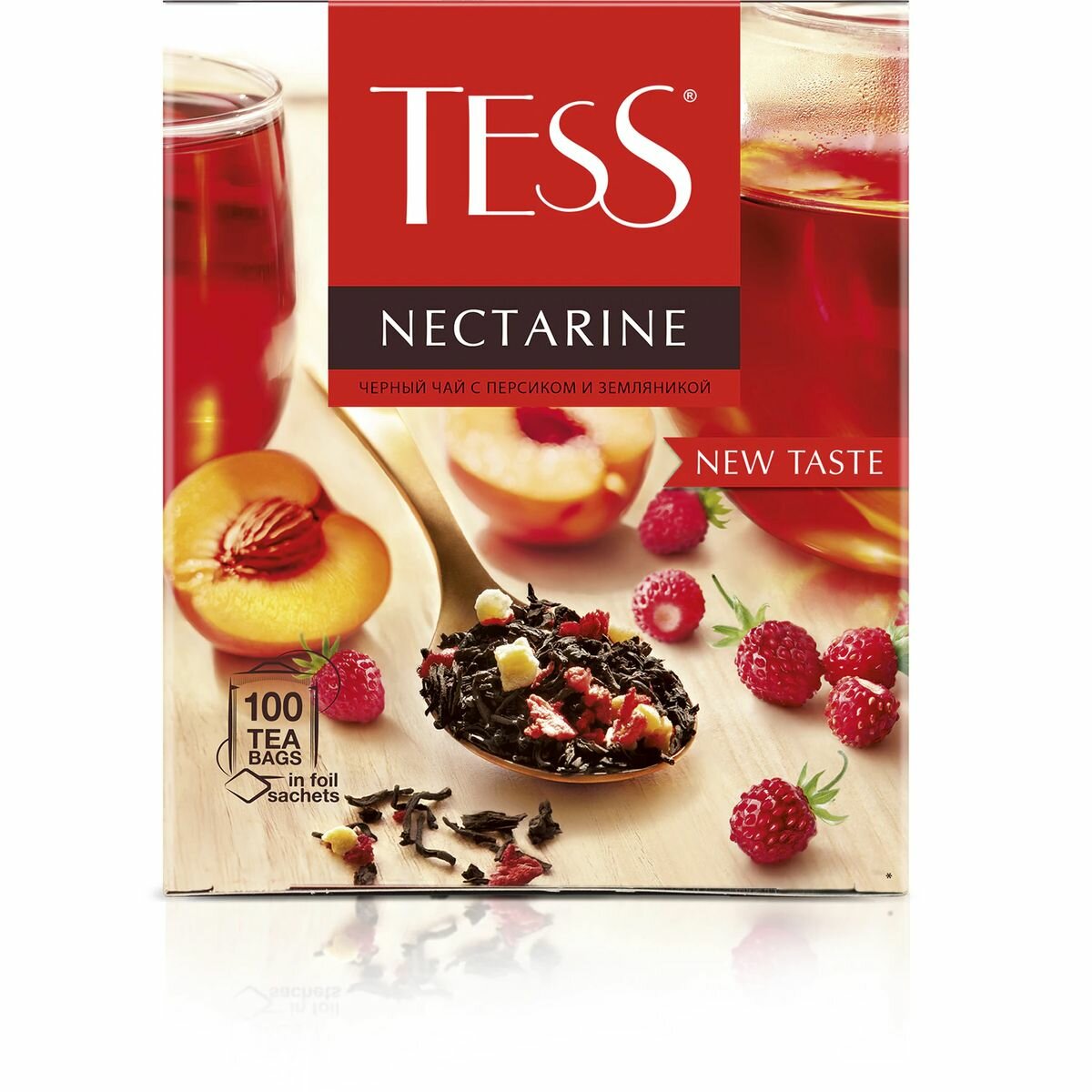 Чай Tess Nectarine черный с персиком и земляникой, 100 пакетиков в конвертах по 1,8г, 1988-09 (1988-09), 9 уп.